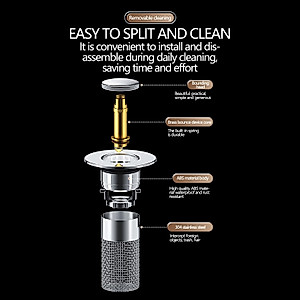 Sink Drain Strainer, Shower Drain Hair Catcher, Stainless Steel Floor Drain Filter, Pop Up Drain for Bathroom Sink Tub Bathtub Kitchen, Universal Replacement Sink Drain Stopper with Brass Filter(4pcs)