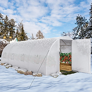 YITAHOME 20x10x7ft Greenhouse Extra Large Heavy Duty Large 2 Swing Doors Walk-in Greenhouses Tunnel Green Houses Outdoor 8 Windows Gardening Upgraded Galvanized Steel Garden, White