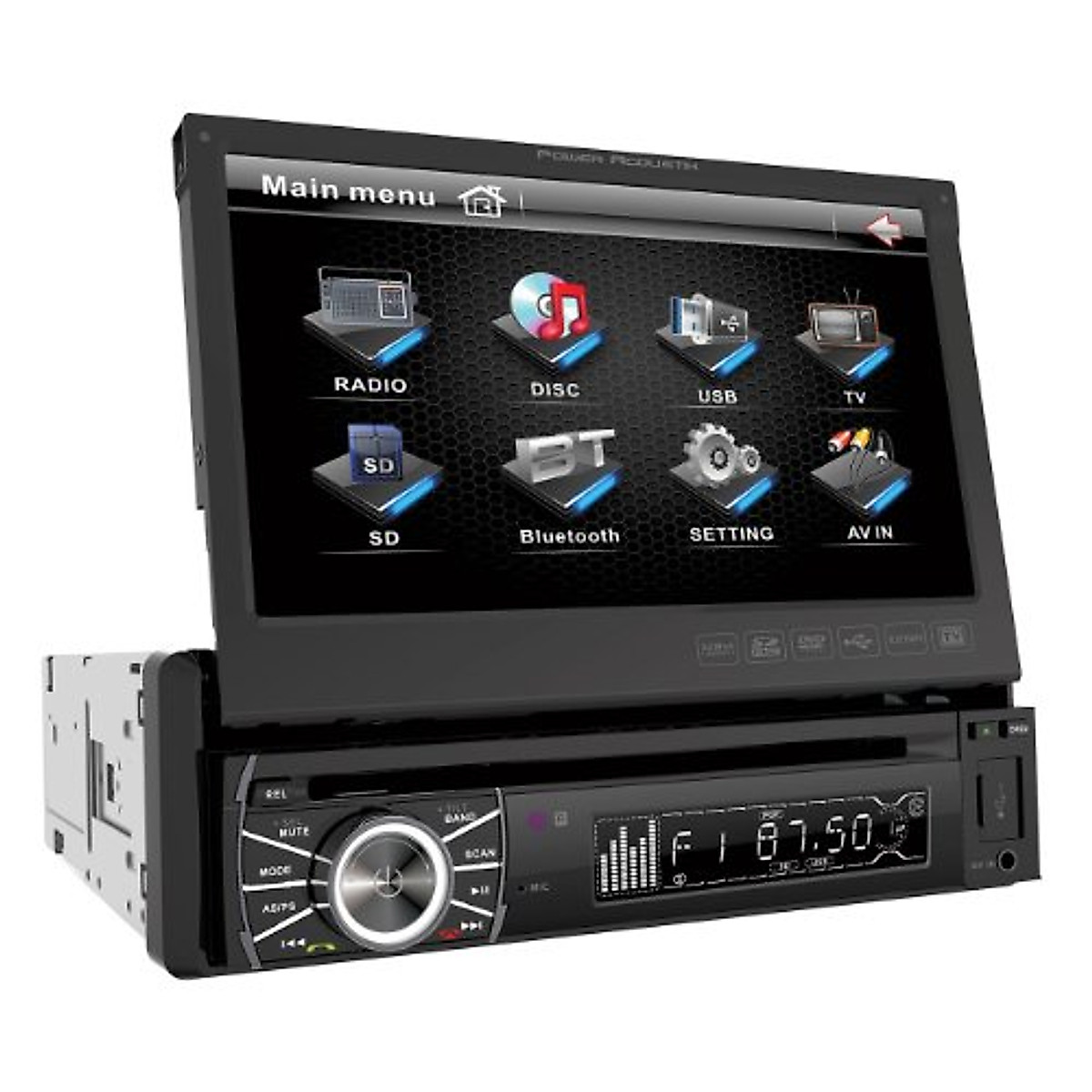 Power Acoustik PTID-8920B In-Dash DVD AM/FM Receiver with 7-Inch Flip-Out Touchscreen Monitor and USB/SD Input