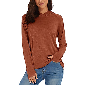 MAGCOMSEN Fishing Shirts for Lady Long Sleeve Shirts Womens Athletic Shirts Running Shirts Dry Fast Summer Workout T Shirt Hiking Shirts Sunscreen Shirts Dark Orange