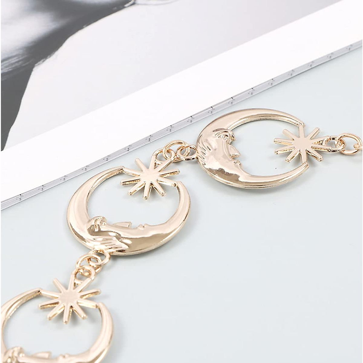 JKJF Moon Belt Chain Metal Waist Chain Jeans Chains Fashion Body Jewelry for Women Ladies Girls – Style 4 Golden