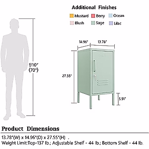 Aiasuit 2 Tiers Locker Safe Lockable Coffee Table Metal Locker Bedside Cabinet Children's Bedside Cabinet Green Size: 27.55”H x 13.78”W x 14.96”D