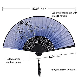 BABEYOND 4pcs Chinese Style Bamboo Folding Hand Fan Vintage Handheld Silk Folding Fan with Different Patterns Fringe Folding Fan for Wedding Dancing Party