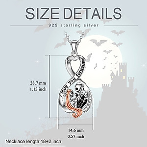 LILALO Sterling Silver Jack And Sally Heart Infinity Pendant I Love You Forever Skull Jewelry Birthday Gifts for Women Wife Girlfriend Daughter Gothic Jewelry Christmas Gifts for Women, Sterling