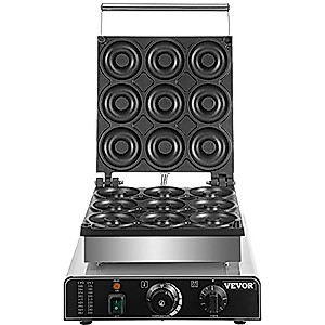 VEVOR Electric Donut Maker, 9 Holes Commercial Donut Machine, 2000W Electric Doughnut Machine, Double-Sided Heating Commercial Donut Maker, for Home & Commercial Use with Non-stick Teflon Coating