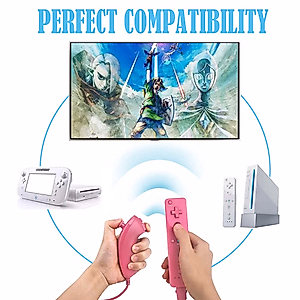 Wii Remote Controller, 2 Packs Upgrade Wii Wireless Controller Compatible with Wii Wii U Console(Pink and Blue)