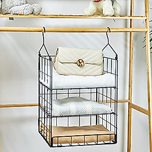 Glolaurge 6 Tier Hanging Closet Organizer and Storage, Closet Hanging Shelves with 2 Hooks, Metal Closet Shelf Organizer for Clothing, Sweaters, Handbags