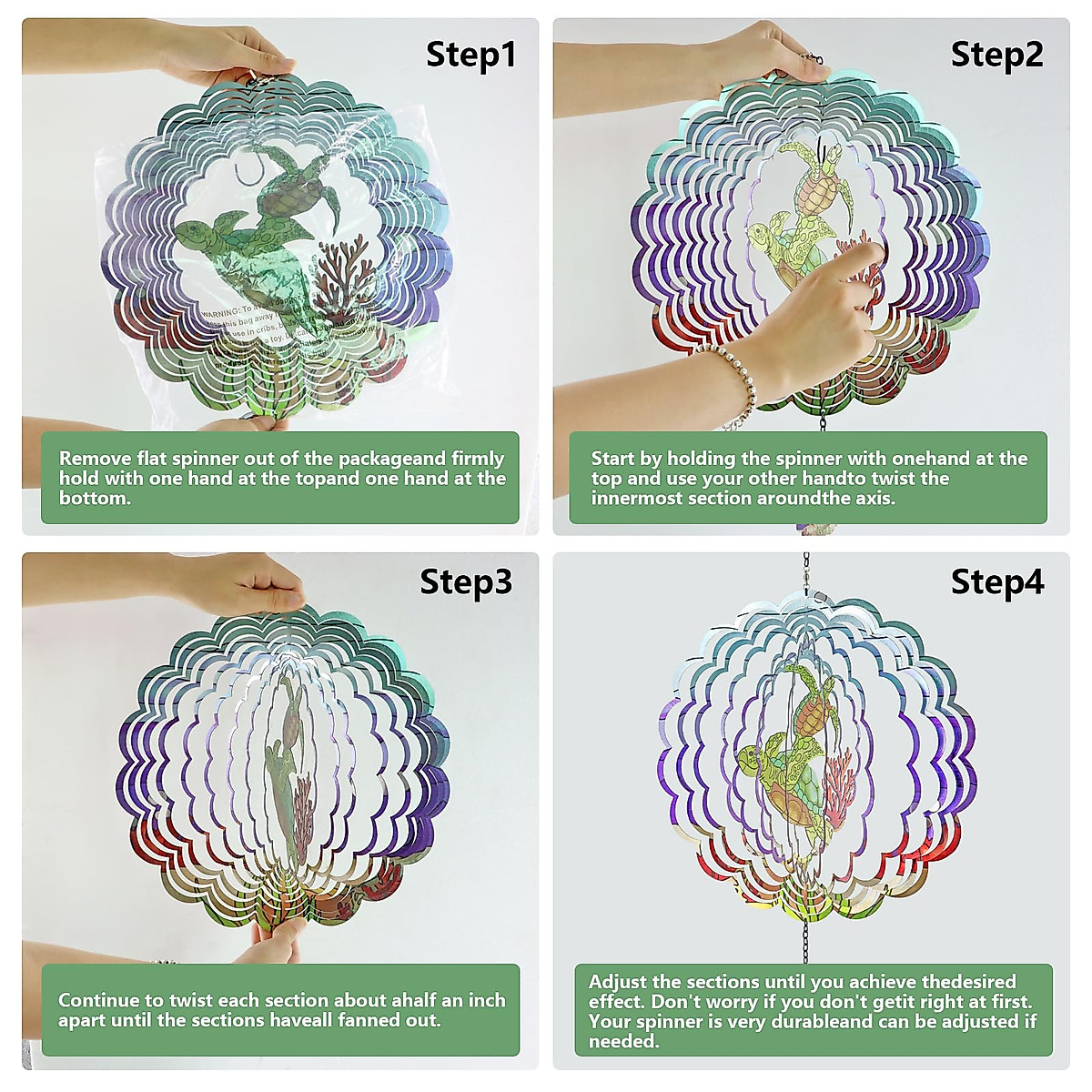 YNGFIL Turtle 3D Wind Spinner Kinetic Metal Art Hanging Wind Spinner Outdoor Decoration Ocean Ornaments Decor for Yard and Garden