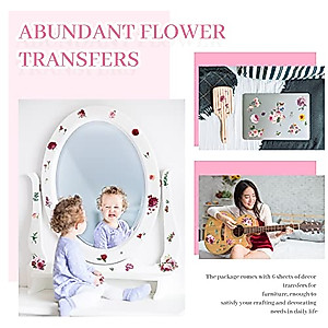 6 Sheets Spring Flowers Rub on Transfers Vintage Rose for Furniture Bird Flower Rub on Decals Wood Crafts DIY Arts Large Transfer 16 x 12 Inches(Flower Style)