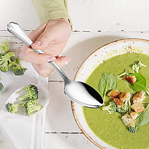 Dinner Spoons Set of 12, E-far 7.9 Inch Stainless Steel Soup Spoons Tablespoons for Home, Kitchen or Restaurant, Non-toxic & Mirror Polished, Scalloped Edge & Dishwasher Safe