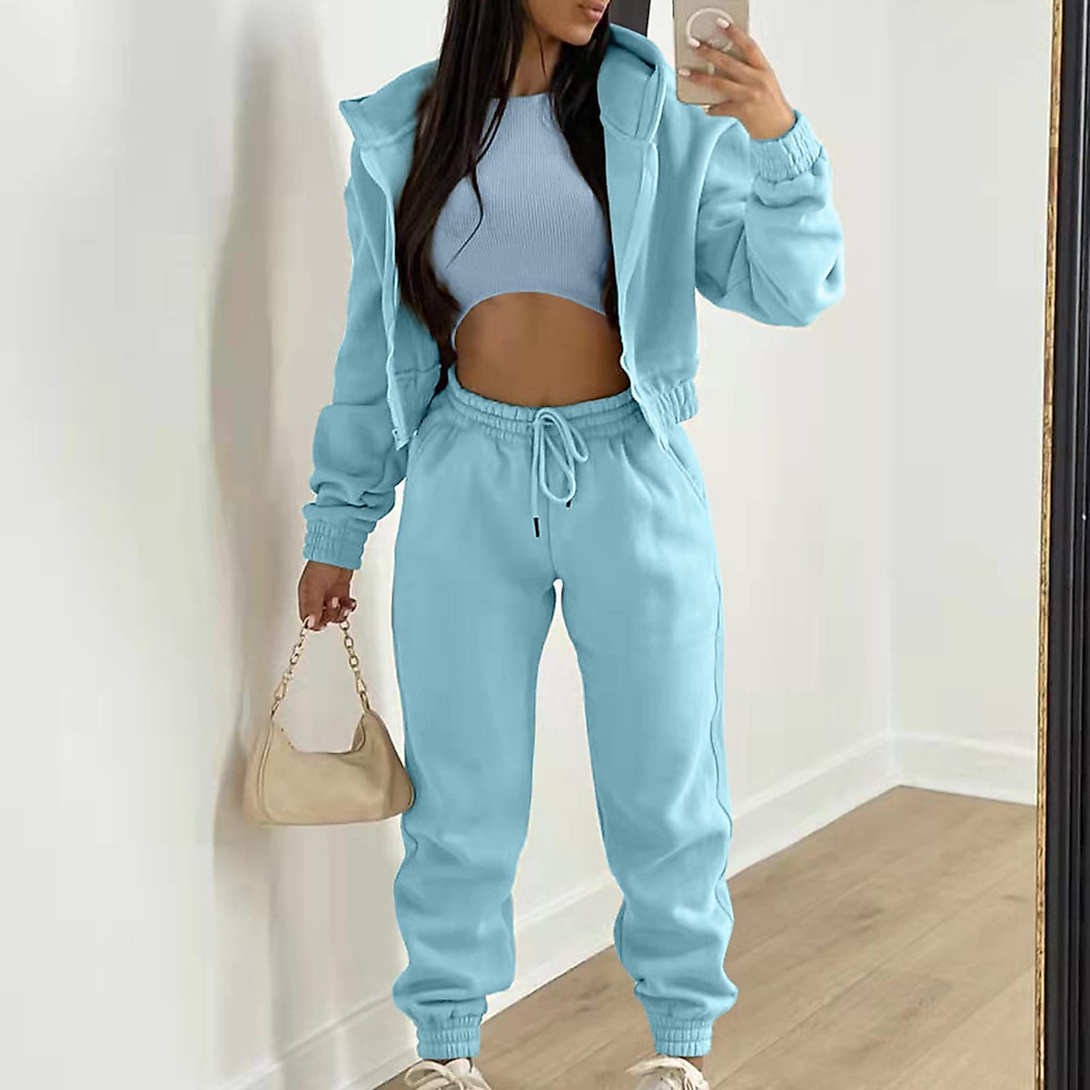 sumensumen Womens Sweat Suits 2 Piece With Hoodie,Lounge Sets 2 Piece Outfits-Hoodie Sweatshirt and Jogger Sweatpants Blue,X-Large