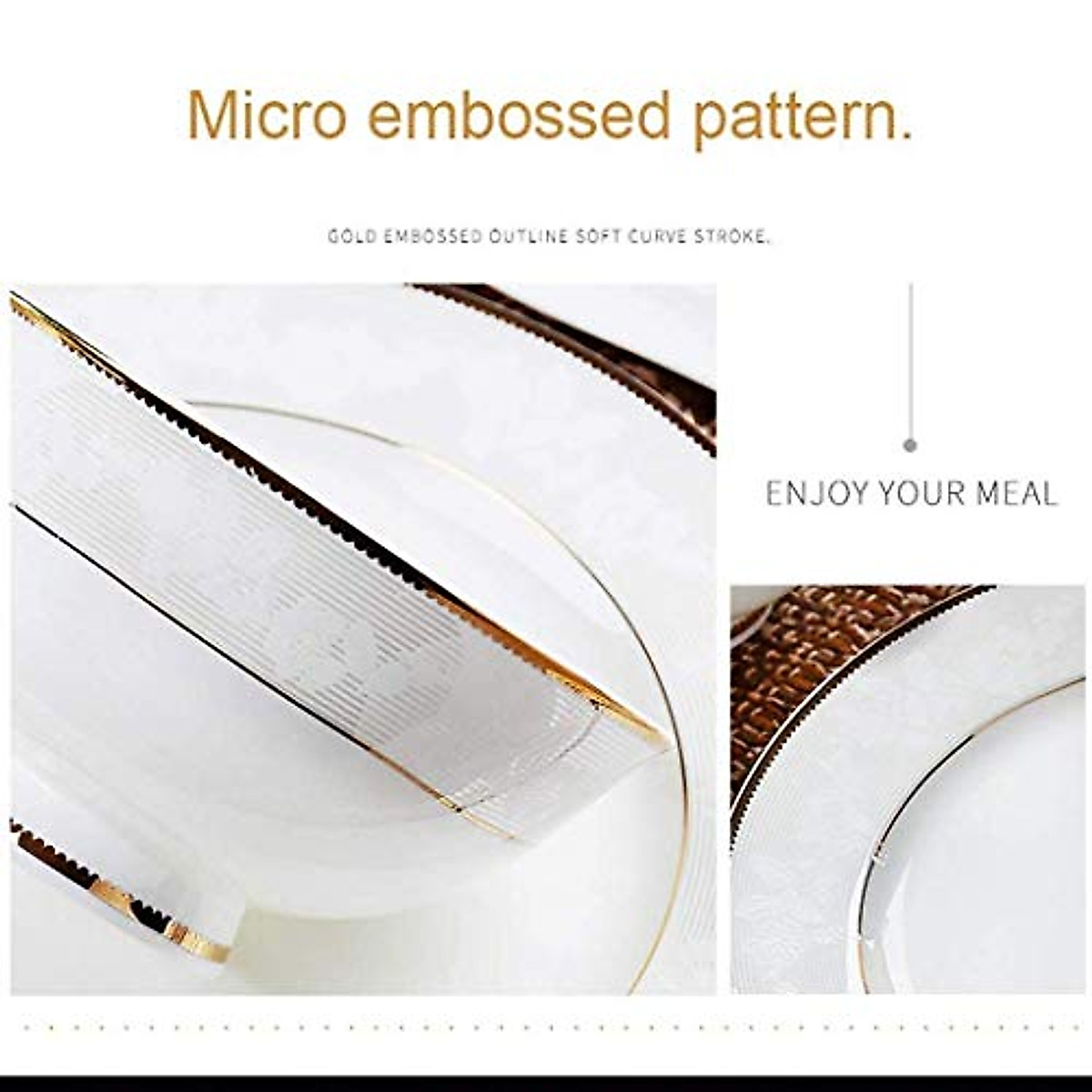 GagalU Dinnerware Set,52 Pieces Ceramics Phnom Penh Plates Bowls Combination Bone China Embossed Pattern Dinnerware Set for Banquet