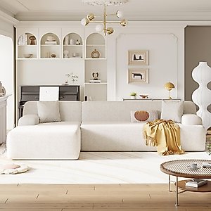 GNIXUU Minimalist Modular Sectional Sofa, Modern Chenille Cloud Couch 2 Pieces Deep Sectional Couches for Living Room, Comfy Upholstered 4-Seater L-Shaped Sofa with Chaise(109" Beige)