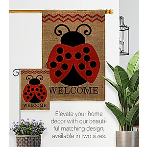 Welcome Ladybug Burlap Garden Flag - Friends Bugs & Frogs Butterfly Ladybugs Dragonfly Bee Springtime Insect Natural Wildlife - Yard Decorations Holiday Outdoor Flags Double-Sided 12.5 X 18