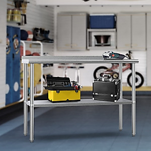 ROVSUN 60'' x 24'' Stainless Steel Table for Prep & Work,Commercial Worktables & Workstations, NSF Heavy Duty Metal Table with Adjustable UnderShelf & Backsplash for Kitchen, Restaurant,Home,Hotel