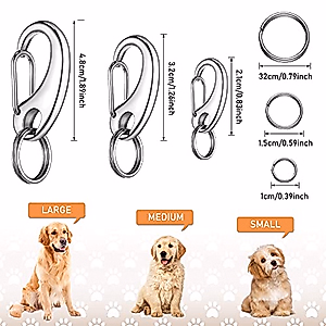 18 Pieces Leash Dog Tag Clip Pet ID Tag Pet Tag Clip Quick Clip Combos Durable Dog ID Tag with Rings, Stainless Steel Quick Clips Pet ID Tag Holder for Dog Cat (Silver, 1.9 Inch，1.3 Inch，0.8 Inch)