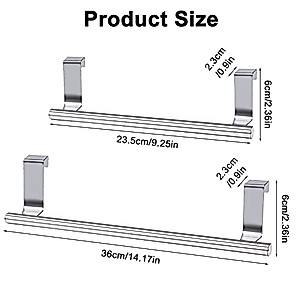 Cabinet Door Towel Bar, Dish Towel Rack for Cabinet, Stainless Steel Kitchen Towel Holder, Over The Door Hand Towel Hanger for Kitchen Bathroom Cupboard, 2 Pack (1*Small+ 1*Large)