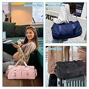 Weekender Bag Gym Bag Small for Men Women, Waterproof Duffel Bag with Luggage Sleeve and Shoes Compartment, Lightweight Overnight Bag Workout Bag for Travel Sport (Pink)