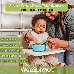 Silicone Baby Feeding Set w/ Suction Divided Plates with Lids, Suction Bowls, Drinking Cups, & Baby Spoons - 100% Food-Grade Baby Led Weaning Supplies - Dishwasher & Microwave Safe Baby Tableware