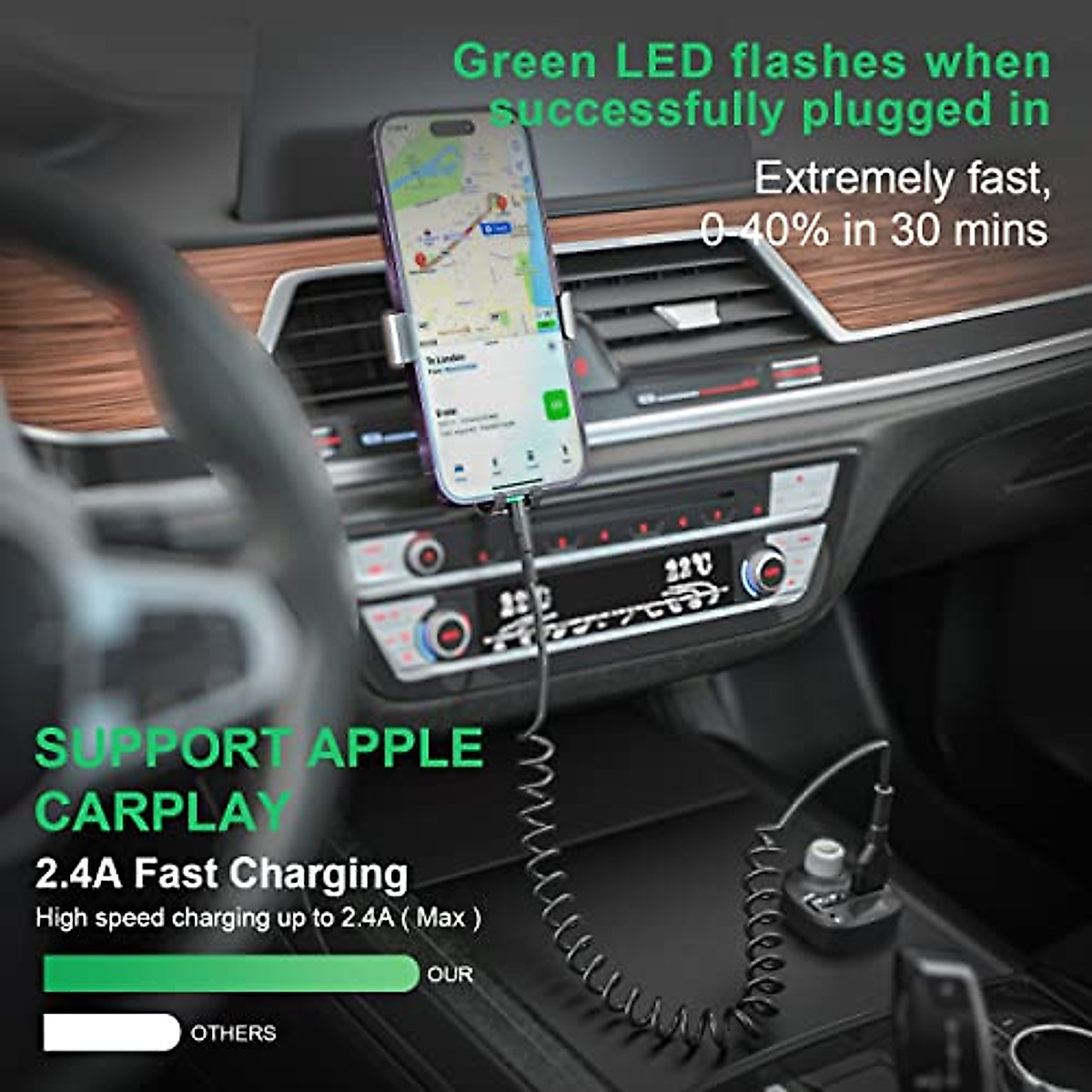 Coiled Lightning Cable Carplay[Apple Mfi Certified], USB to Lightning Cable Fast Data Sync with LED, Short Retractable iPhone Charger Cord for Car Compatible with iPhone 14/13/12/11 Pro Max/Pro/Xs Max