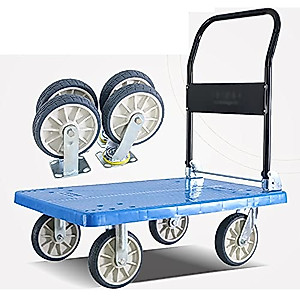 Generic Platform Hand Truck Folding Platform Tool Cart Plastic Flatbed and Metal Handle for Moving Transportation Large Load Capacity 4 Wheels Hand Truck Foldable