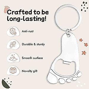 MRN BEAUTY 50 Pieces footprint bottle opener keychain Baby shower and Gender Reveal Party Return Gifts for Guests Footprint Bottle Opener Keychain with 100 Organza bags and Thank you Tags. (silver)