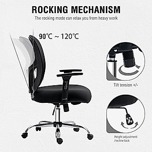 Big and Tall Office Chair 600lbs, Ergonomic Computer Desk Chair for Heavy People with 4D Adjustable Armrest and Lumbar Support, Heavy Duty Metal Base Mesh Chair with Wide Seat for Home Office