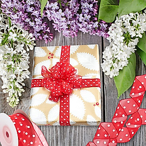 Fabric Ribbons Red and White Plaid Ribbon for Crafts, Grosgrain Striped Ribbon for Gift Wrapping, 1 Inch Organza Polka Dot Ribbon, 30 Yard