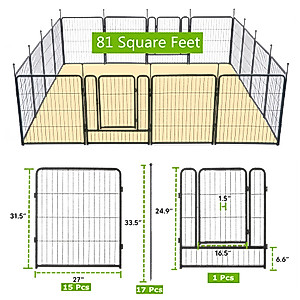 TMEE Garden Fence 16 Panels 36ft×32in Decorative Garden Metal Fence with 2 Gates Outdoor Landscape Animal Barrier Dog Pet Fencing for Yard Patio, Black