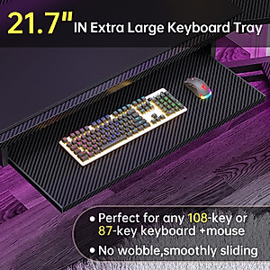 SEDETA 79" Gaming Desk, Computer Desk with 2 Fabric Drawers & LED Light, L Shaped Gaming Desk with Storage Shelf for Home Office, Carbon Fiber Black