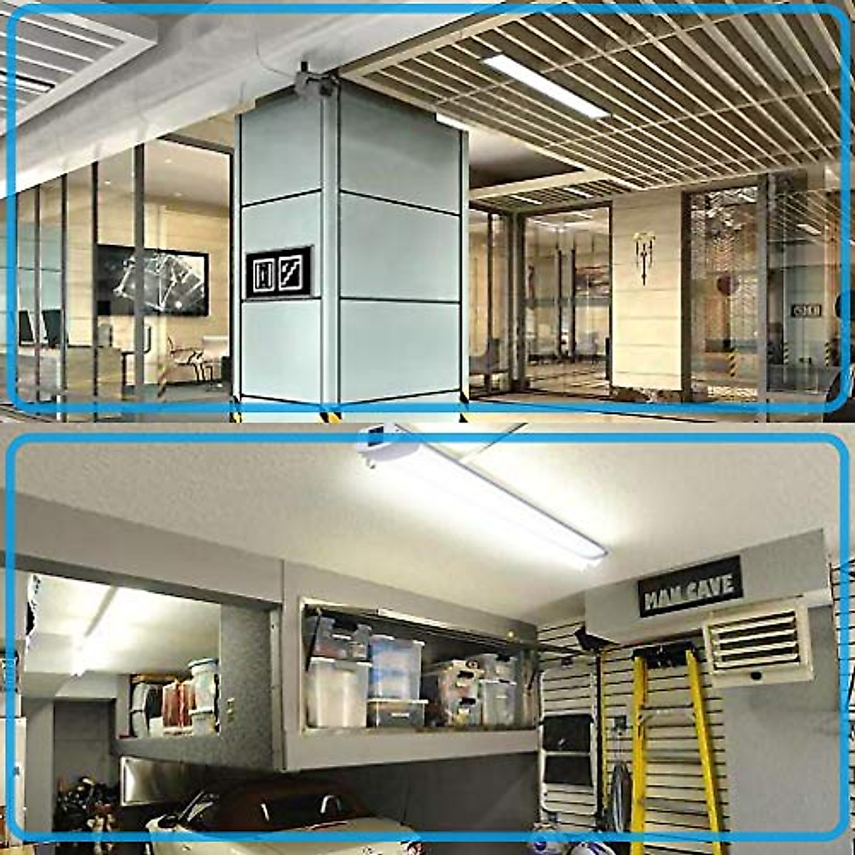 HOLDWILL 2 Pack LED Shop Light,4FT 48W Linkable Utility Integrated Ceiling Lighting Fixture, 3 CCT Selectable 3KK/4KK/5KK Hanging Mount with Pull Chain LED Workbench Light for Workshop