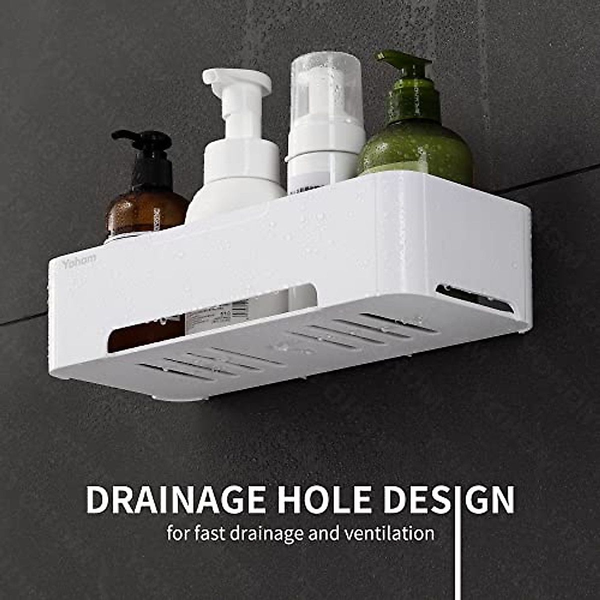 YOHOM Adhesive Shower Caddy Shelf For Bathroom Wall Plastic Shampoo Holder For Shower Storage Organizer Caddy Basket White
