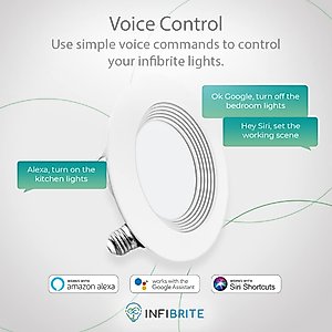INFIBRITE 4 Inch Smart Recessed Light, Color Changing and Tunable White, WiFi Retrofit LED Downlight E26 Base, No Hub, Works with Alexa and Google, Dimmable, 810LM, CRI90, RGBCW, Wet Rated (12 Pack)