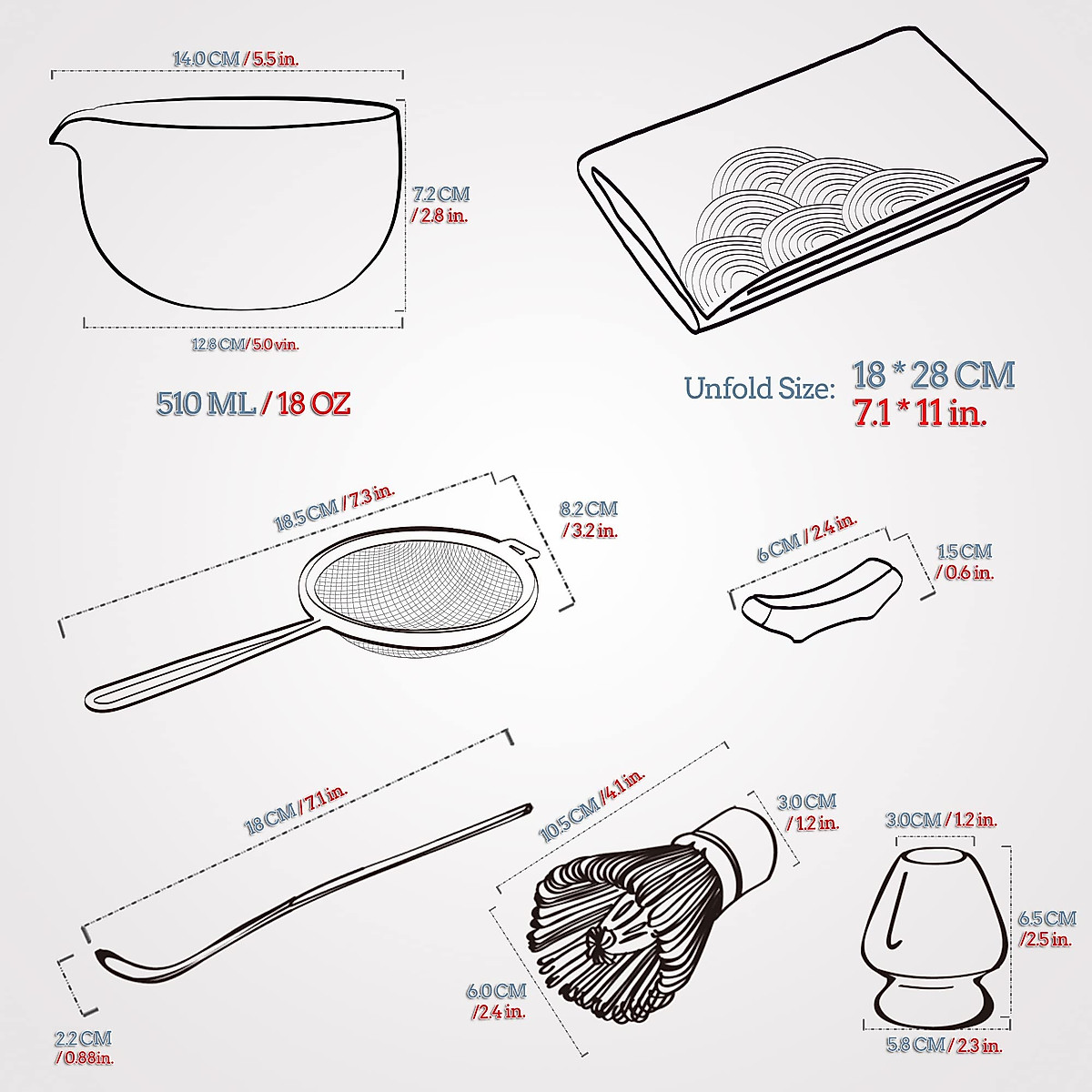 Japanese Tea Set (7pcs) Matcha Bowl with Pouring Spout Bamboo Matcha Whisk (chasen) Scoop (chashaku) Matcha Whisk Holder Tea Making Kit. N2, Darker Grey, Matcha Green Tea Powder