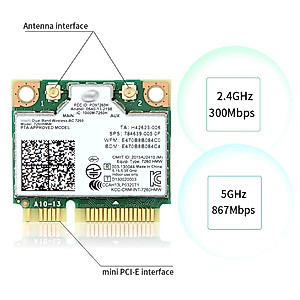 7260ac Half Mini pcie WiFi Card 7260HMW Dual Band Wireless-AC 7260 PCIe WiFi Adapter 2x2 Wi-Fi BT4.0 802.11 b/a/g/n/ac PCI Express Mini Network Card for Windows 7 8 10