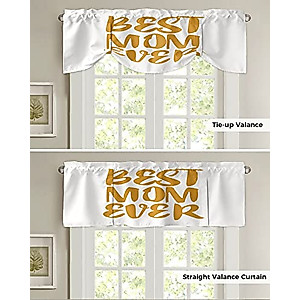 Funnywall88 Tie Up Curtain Valance for Living Room,Gold Best Mom Ever White Background Valance for Kitchen Window Valance Adjustable Tie-up Valance 18 Inch Rod Pocket 1 Panel