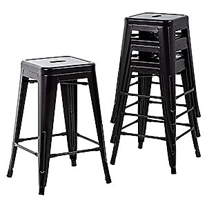 HCY Metal Dining Chairs Metal Bar Stools Kitchen Chairs 24 Inches Patio Chairs Set of 4 Stackable Chair for Indoor Outdoor (Black)