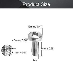 MroMax 15Pcs M6 x 16mm Pan Head Phillips Machine Screws, 304 Stainless Steel 18-8, Fully Thread, Metric Silver Gray Cross Head Screws Bolts