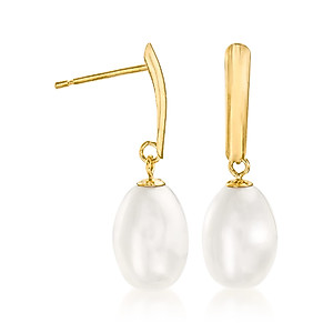 Ross-Simons 8.5-9mm Cultured Pearl Drop Earrings in 14kt Yellow Gold