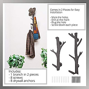 TERRA HOME Coat Tree - Hat Rack for Baseball Caps, Coats, Purse- Wall Coat Rack with 8 Hooks - Hat Rack for Wall to Design Your Wall Space Modern - Coat Rack Wall Mount Decorates Wall Art