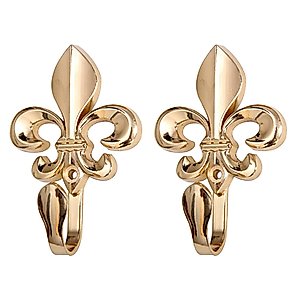 IMSFQFWL 2PCS Vintage Hardware, Wall Hooks Curtains Tie Backs Coat Hanger Gold Bronze Silver Decorative Wall Hanging Coat Hooks French Fleur De Lis (Gold)