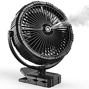 KITWLEMEN 8 Inch Misting Fan with Clip, 10000mAh Rechargeable Battery Powered, Personal Air Cooling Fan, 3 Speeds & 360° Rotatable Spray Fan with Foldable Hook for Home Office Camping Travel Jobsite