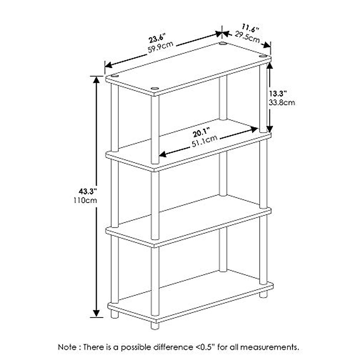 Furinno (99557BE/WH Turn-N-Tube 4-Tier Multipurpose Shelf Display Rack - Beech/White & 99130BE/WH 3-Tier Double Size Storage Display Rack, Beech/White