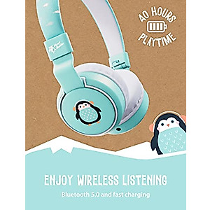 Planet Buddies Cute Penguin On-Ear Bluetooth Headphones for Kids | Foldable Wireless Kids Headphones | Kids Headset with Microphone for Tablets and Phones | Child-Safe Volume for School, Music & Calls