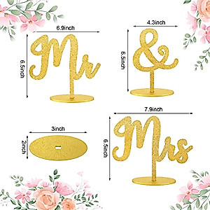 3 Pieces Mr and Mrs Sign for Wedding Table Wooden Letters Vintage Rustic Mr and Mrs Sign Gold Standing Mr and Mrs Letters for Sweetheart Table Photo Props