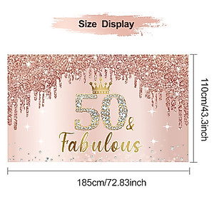 Rose Gold 50th Birthday Banner Party Decorations for Women, Pink Rose Gold 50 & Fabulous Happy 50th Birthday Banner Party Supplies, Fifty Years Old Bday Background Photo Sign for Indoor Outdoor