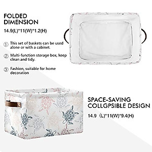 KEEPREAL Large Storage Basket Bin Sea Turtles Pattern Storage Cube Box Foldable Canvas Fabric Collapsible Organizer with Handles for Home Office Closet