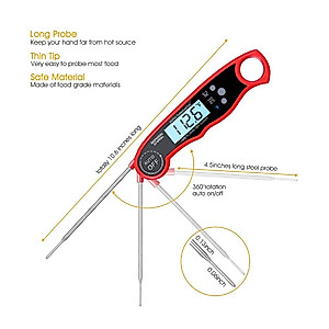 GordonChann Instant Read Meat Thermometer Waterproof Thermometer with Large Backlit LCD Calibration and Backlight Functions Thermometer for BBQ. Meat. Tea. Milk. Soup. (red)