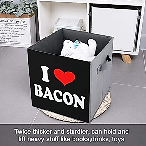 I Love Bacon Foldable Storage Bins Printd Fabric Cube Baskets Boxes with Handles for Clothes Toys, 11x11x11