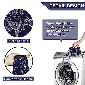 Vuudh 2 Packs Reusable Grocery Bags - Machine Washable Grocery Tote with Pouch, Foldable Shopping Tote Bag Nylon (Navy Blue Animals)